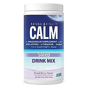 Natural Vitality Calm Sleep, Melatonin & Magnesium Citrate, Sleep Aid Drink Mix, GABA, Sleep Aid, Vegan, Gluten Free & Non-GMO, Mixed Berry, 16 Oz