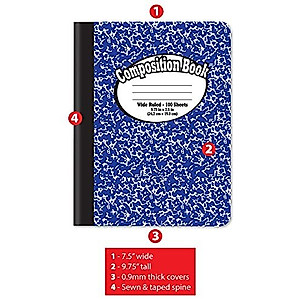 Better Office Products Composition Book Notebook - Hardcover, Wide Ruled (11/32-inch), 100 Sheet, One Subject, 9.75" x 7.5", Assorted Covers: Red, Blue, Green, Purple-12 Pack