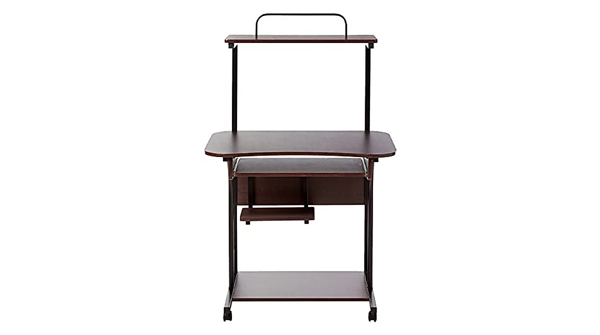 Mobile Computer Desk with Shelves in Espresso | Modern Home Office