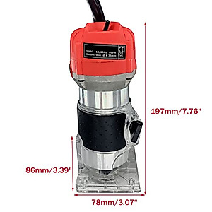 Cozyel 110V 800W Palm Router Electric Hand Trimer Wood Router 1/4" Collets Woodworking Tool Laminate Trimer, Red