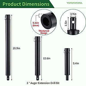 3 PCS Auger Extension Drill Bits, 3/4” Shaft Earth Auger Drill Bit Extension, Auger Drill Bit Extension Bar, Garden Spiral Hole Drill Bit Extension Rod, Post Hole Digger Replacement, Thickened Design