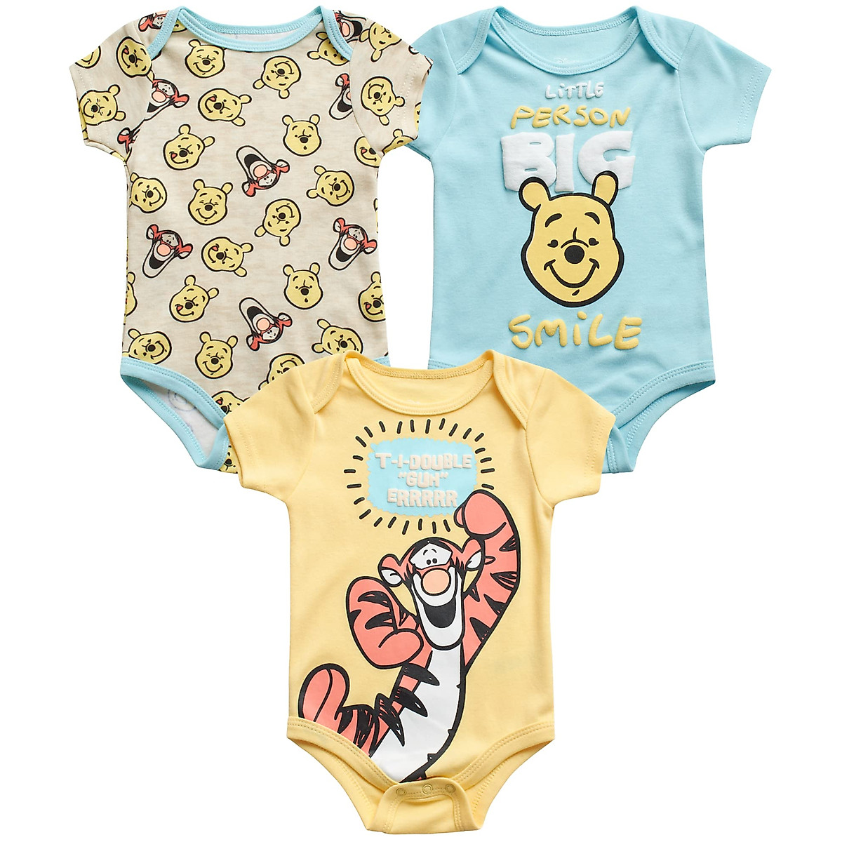 Disney Baby Boys' Bodysuits - 3 Pack Mickey Mouse, Lion King, Winnie The Pooh (Newborn), Size 0-3 Months, Pooh and Friends