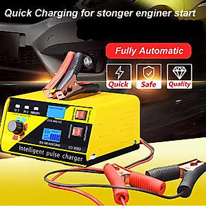 12V 24V Car Battery Charger, 15A Lead-Acid Lithium Battery Charger, Smart Trickle Charger Maintainer, Deep Cycle Battery Repair Charger Automotive Desulfator for Car Motorcycle Truck Boat Lawn Mower