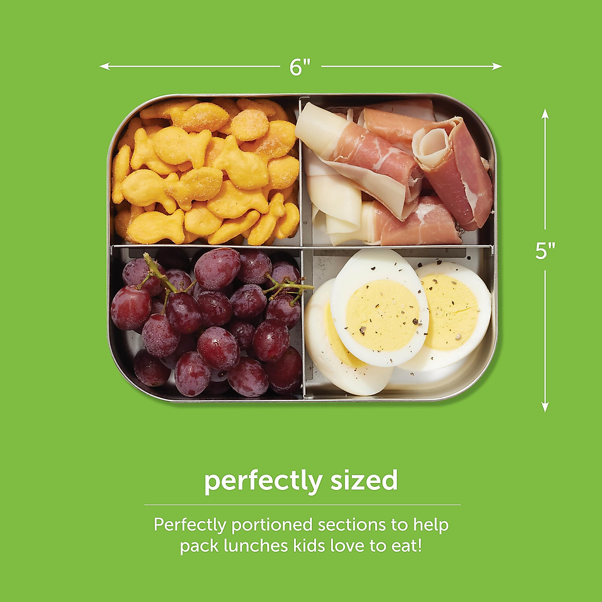 LunchBots Medium Uno Stainless Steel Sandwich Container - Open Design for Wraps - Salads or a Small Meal - Eco-Friendly - Dishwasher Safe and BPA-Free - Green Dots