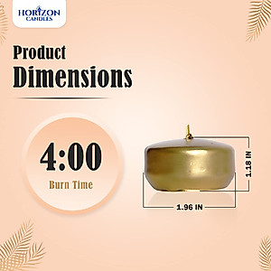 Horizon - Unscented 24 Piece Floating Candles for Parties | 2" Dripless and Smokeless Floating Candles with 5 Hours Burning Time for Centerpieces at Wedding, Pool, Home Decor | Metallic Gold