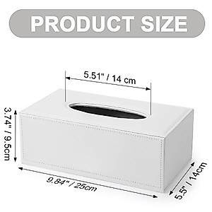 KINGFOM Rectangular PU Leather Tissue Box Cover - Facial Tissue Paper Napkin Holder for Bathroom, Home, Office, Car Automotive Decoration with Magnetic Bottom(White)