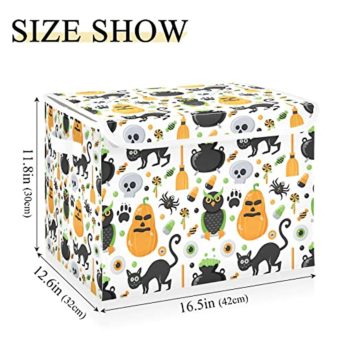 innewgogo Happy Halloween Pumpkins Cat Owl Skull Storage Bins with Lids for Organizing Closet Organizers with Handles Oxford Cloth Storage Cube Box for Books