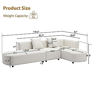 Tmsan 110.2" Sectional Sofa Couch for Living Room, Modern Chenille Upholstered Sofa L Shaped 4 Seater Modular Sectional Couch with Chaise & 2 Pillows for Bedroom Office Apartment (Beige)