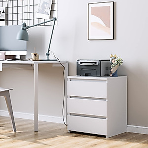 FOTOSOK White Nightstand with 3 Drawers, White Bedside Table Night Stand for Bedroom with Cut-Out Handle, Sofa Side Table 3 Drawer Nightstand for Bedroom, 17.7W*15D*21.7H