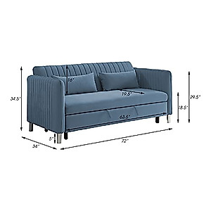 Lexicon Oakhill Velvet Convertible Studio Sofa with Pull-Out Bed, 72" W, Blue