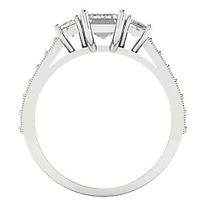 Clara Pucci 1.76ct Emerald Cut Solitaire 3 stone Moissanite Proposal Designer Wedding Bridal art deco Anniversary Ring 14k White Gold