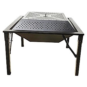 Zynuo 27 Inch Big Black Metal Square Design Charcoal and Wood Log Burning Outdoor Foldable Portable Patio Fire Pit with Spark Screen Cover
