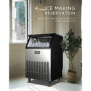Northair Commercial Ice Maker Machine 200lbs Ice /24H Stainless Steel Free-Standing Ice Maker Machine with LCD Display, Ideal For Restaurant, Bar, Coffee Shop