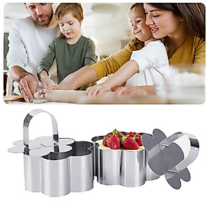 KnmyLife Ring Molds Set for Cooking, Stainless Steel 3 Inch Flower-Shaped Cake Rings with Pusher,Pastry Baking Mold(4 Rings and 4 Pusher)