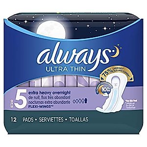 Always Pads Size 5 Ultra Thin 12 Count Xtra-Heavy Overnight