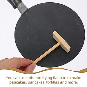 1 Set Nonstick Crepe Pan with Spreader Cast Iron Dosa Pan Pancake Flat Skillet Griddle with Wooden Handle for Roti Egg Omelet Tortilla