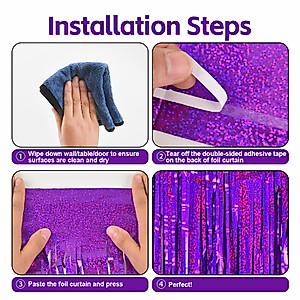 pabues 5 Pack 3.3ft x 6.6ft Laser Purple Tinsel Curtain Party Backdrop -Glitter Foil Fringe Curtain for Birthday Graduation Engagement Bridal Shower Bachelorette Baby Shower Party Decorations