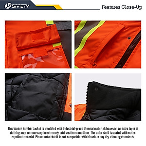 JKSafety Hi-Vis Winter Safety Bomber Jacket for men and women | Winter Safety Jacket Durable and Waterproof | Construction Work Jacket for Winter | Cold Weather PPE | ANSI Class 3 (116-OBlk L)
