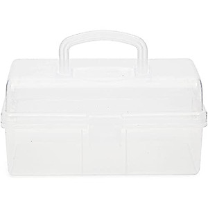Art and Craft Supply Case, Clear Storage Art Tool Box, Organizer with 2 Trays (9 x 5 x 4.25 in)