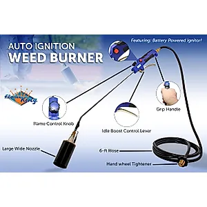 Flame King Propane Torch Kit Heavy Duty Weed Burner, 340,000 BTU & YSN10LBa 11 Pound Propane Tank Cylinder with Type 1 OPD Valve, White
