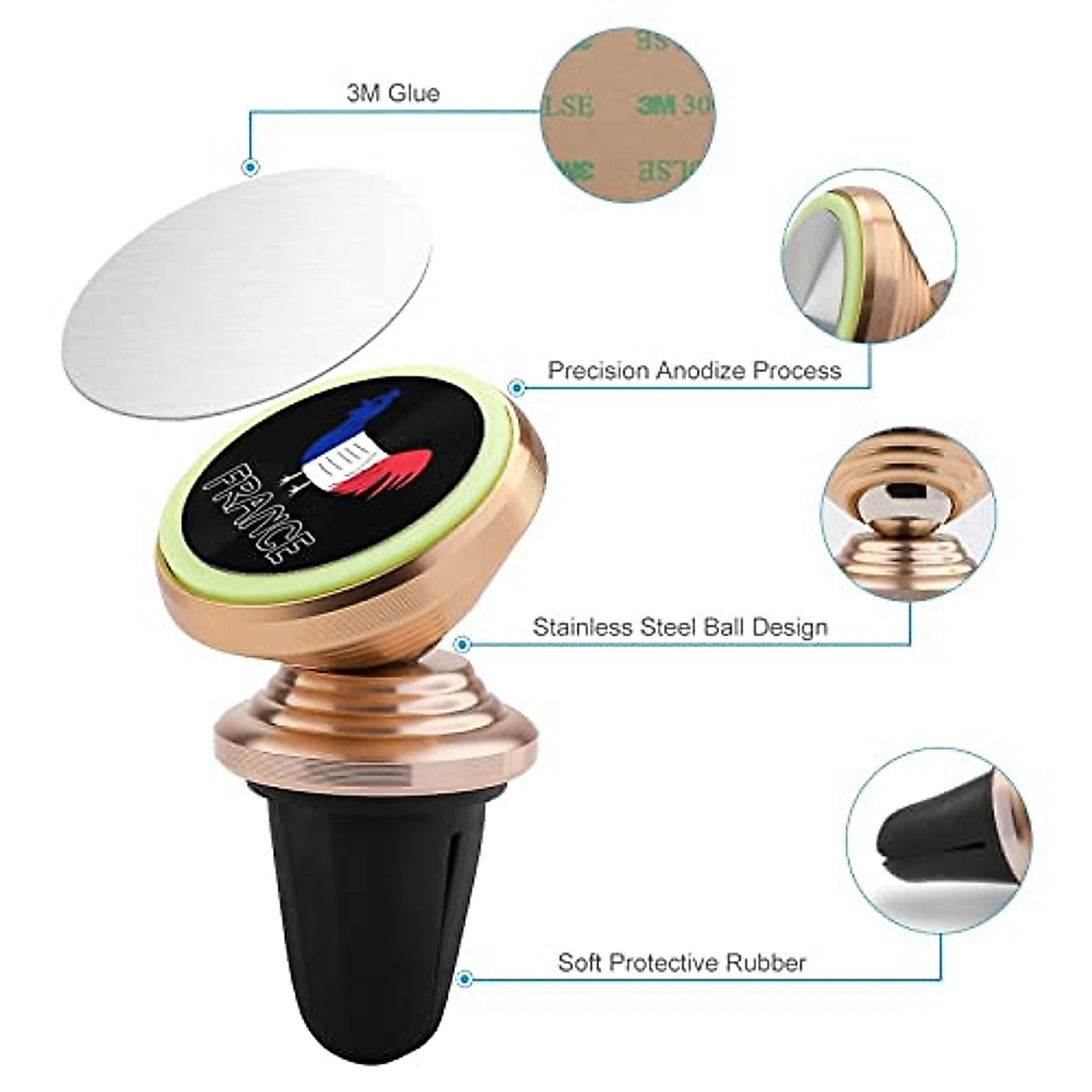 French Le Coq Gaulois Super Strong Magnet Car Phone Holder Mount Air Vent Compatible with All Smart Phones and Tablets
