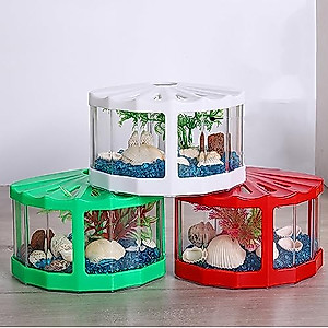 PENCK Small Betta Fish Tank, Acrylic Small Aquarium, Desktop Round Glass Planter Terrarium, Mini Goldfish Tank for Small Shrimp Fish Home Office Decor (White)