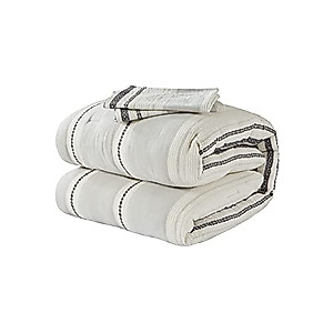 Hyde Lane Tahoe Farmhouse Bedding Set,Grey Modern King Size Comforter,Cotton Top with Neutral Rustic Style Stripes, Boho Bedroom Bed Sets,3-Pieces Including Matching Pillow Shams(104x90 Inches)