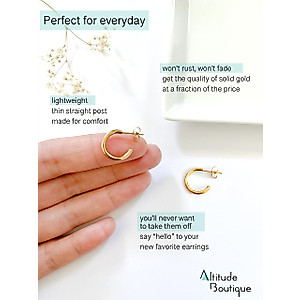 Altitude Boutique Small Gold Hoop Earrings For Women | 18kt Gold Plated Thin Tube Earrings | Lightweight, Hypoallergenic Chunky Gold Open Hoops (Gold 15mm)