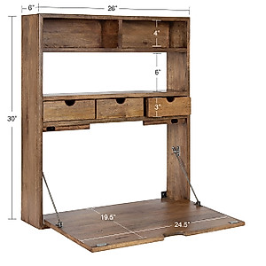 Kate and Laurel Georgie Natural Wood, Bohemian Computer Home Office with Folding DesignWall Hanging Desk, 26x6x30