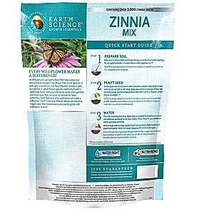 Zinnia Mix from Earth Science (2 lb), 3-in-1 Mix with Premium Wildflower Seed, Plant Food and Soil Conditioners, Non-GMO