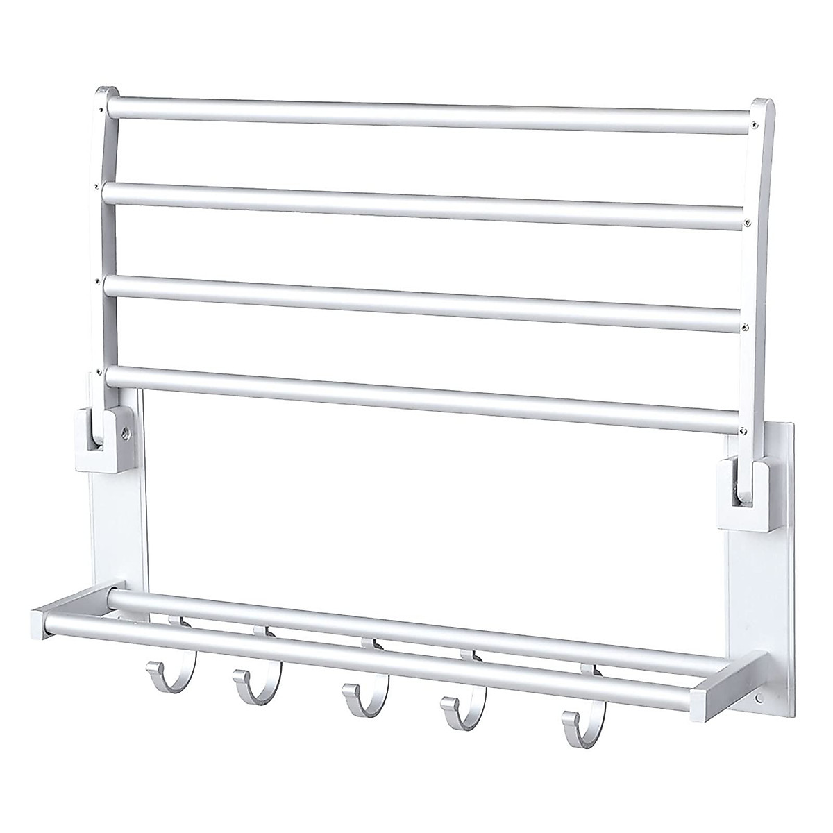 Double Layer Towel Rack, Bathroom Space Saving Towel Shelf, Wall Moted Towel Holder with Towel Hooks