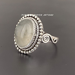 925 Silver Handmade Prehnite Dainty Ring For Women And Girls Unique Jewelry Designer Ring Gift Her BY PURNIMA SILVER ARTISAN (12 1/2 US)