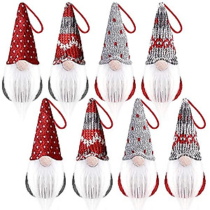 8 Pcs Christmas Tree Hanging Gnomes Ornaments，Christmas Gnomes Decor Ornaments Handmade Swedish Tomte Gnomes Plush Scandinavian Santa Elf Hanging Decorations for Home Christmas Holiday Decor