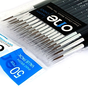 50 Pcs Pack of Synthetic Sable Fine Detail Paint Brushes Set for Miniature, Scale Model, Art Painting in Acrylic, Oil, Watercolor - Pointed Round (Size #1 (Large))