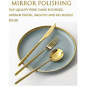 Thomaso 30 Piece Gold Silverware Set for 10,18/10 Stainless Steel Premium Cutlery With Unique Tapered Handles Design,Gold Spoons and Forks Set,Gold Plated Kitchen Utensil Set,Dishwasher Safe