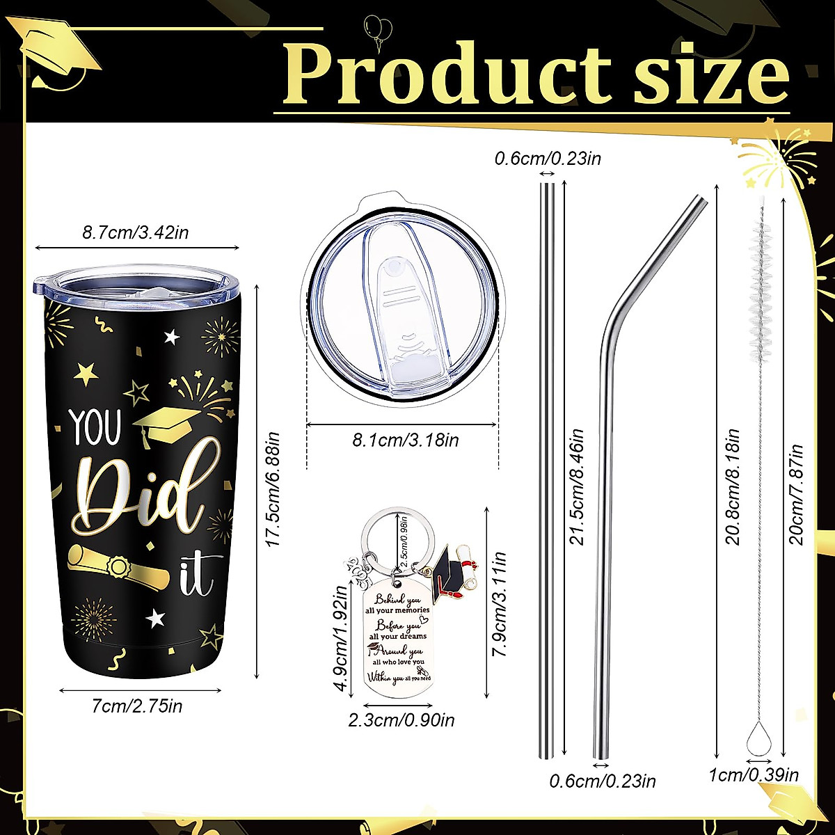 Ovveroche 8 Pack 2025 Graduation Gifts 20oz Graduation Tumblers with Lids Straws Brushes, Stainless Steel Insulated Coffee Mug Graduation Keepsake Grad Gift Graduation Party Supplies