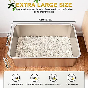3 Pack Stainless Steel Cat Litter Box, Rust Proof Large Metal Cat Box with High Sides Nonstick Litter Pan Safe and Hard for Kitten and Bunny, Easy to Clean (15.7 x 11.8 x 5.9 Inches)