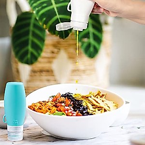 Webake 3oz Squeeze Salad Dressing Bottles with Cleaning Brush, 4 Pack Small Salad Dressing Container to Go