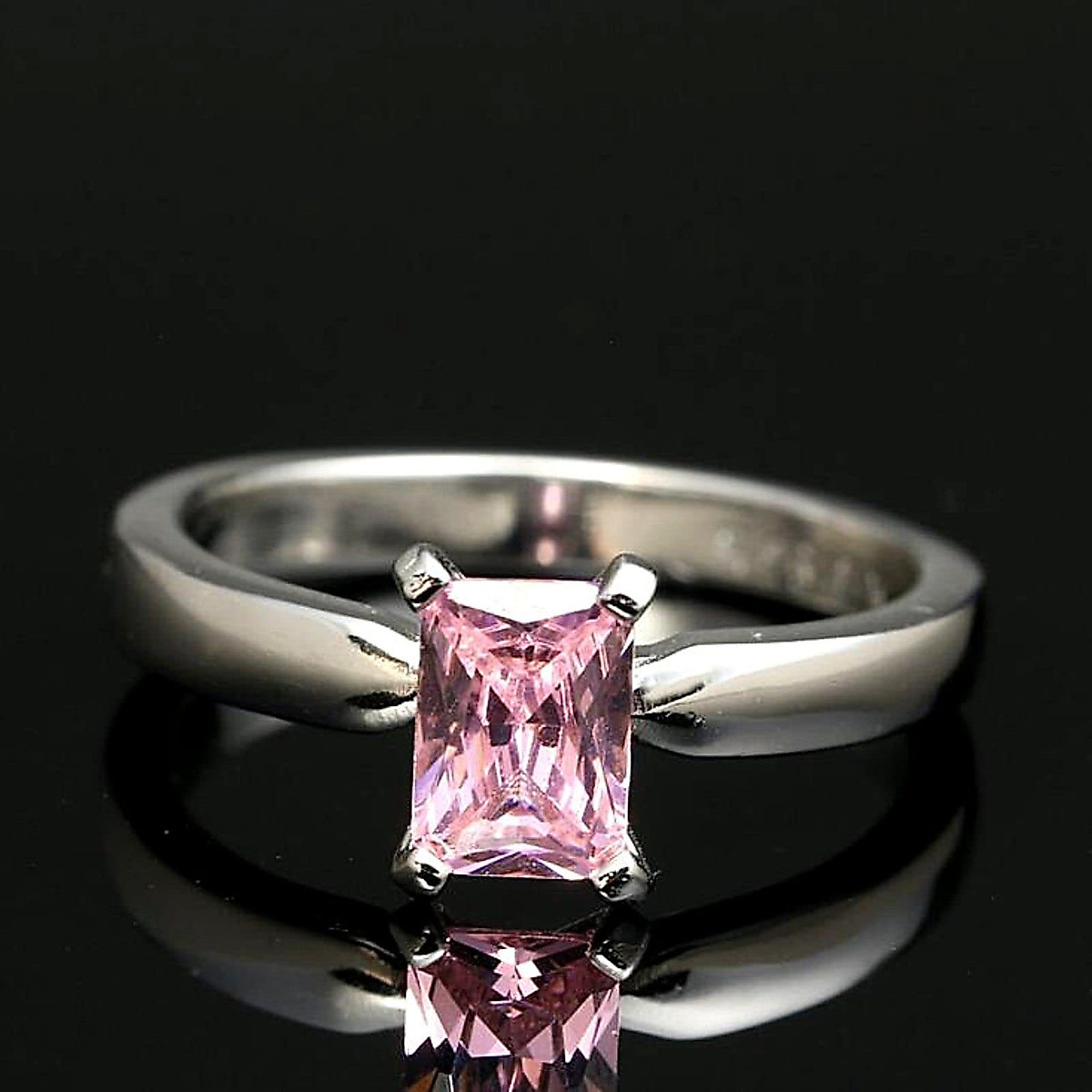 3 pieces Pink Women`s Stanless Steel Camo and Sterling Silver Tourmaline Engagement Wedding Rings Set (7)