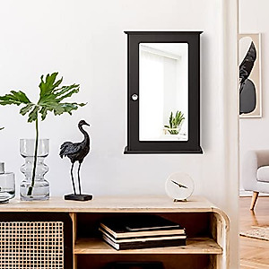 LOKO Bathroom Medicine Cabinet with Mirror, Wall Mounted Storage Cabinet with Single Mirrored Door and Adjustable Shelf for Bathroom, Living Room or Entryway, 13.5 x 6 x 21 inches (Brown)