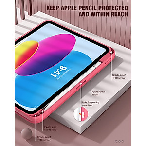 TiMOVO Case for iPad 10th Generation with Pencil Holder iPad 10.9 Inch Case 2022, iPad Case 10th Generation Hybrid Slim Tri-fold Stand Protective Cover with Clear Back for iPad 10, Watermelon Pink