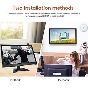 WHOLEV 15.6" IPS Security Monitor 1080 FHD Color Screen with Remote Control AV VGA HDMI BNC USB Input 178° Wide Angle Built-in Speaker for Gaming Display DVD DVR