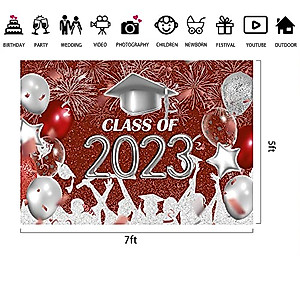 Lofaris Class of 2023 Party Backdrop Red and Silver Congrats Grad Graduation Caps Photography Background Celebration Graduation Prom Party Decor Supplies Photo Booth Banner 7x5ft
