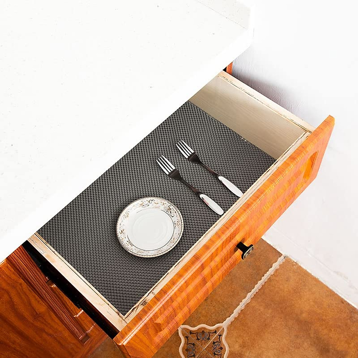 DwellAid 18in x 8FT, Black Shelf Cabinet Liner, Strong Grip, Non Adhesive Easiest Install Mat, Shelf Liner for Kitchen Cabinets Non Adhesive, Kitchen Drawer Liners, Durable Organization Liners