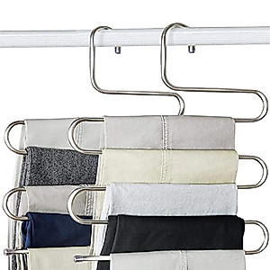 2 Pack Organizer Hangers, Space Saving Closet Hangers 5 Layers Multi-Functional Pants Rack | Organizer Racks for Clothes, Trousers Scarves, Leggings
