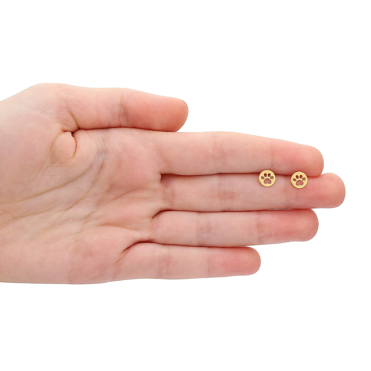 Solid 14K Yellow Gold Tiny Small Dainty Polished Paw Open Disk Dot Stud Earrings (Open Paw)