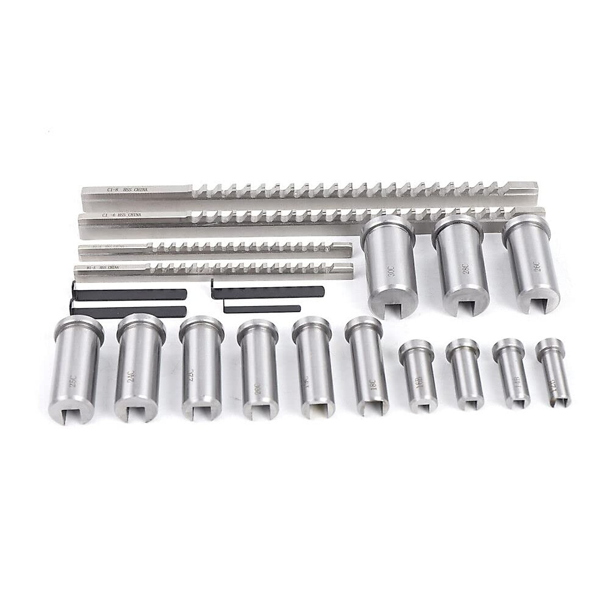22pcs Keyway Broach Set Metric,HSS Broaching Cutter Industrial Broaching Tools for Lathe,B-4mm,B-5mm,C-6mm,C-8mm Keyway Size