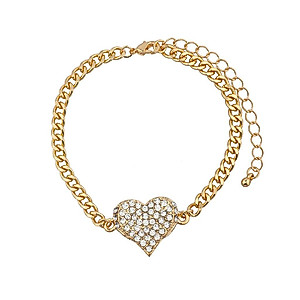 LUX ACCESSORIES Goldtone Bling Heart Chain Earring Bracelet Necklace Set (3PCS)