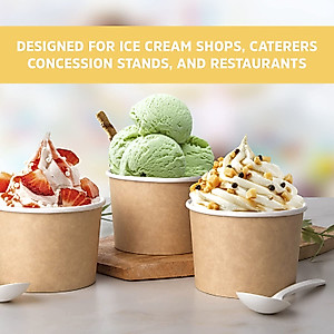 Promora 12 oz Paper Ice Cream Cups Disposable, Disposable Bowls for Hot Soup or Dessert with Spoons, Perfect for Hot & Cold Food, Disposable Soup Bowls, Ice Cream Bowls Disposable (Brown, 12 oz)