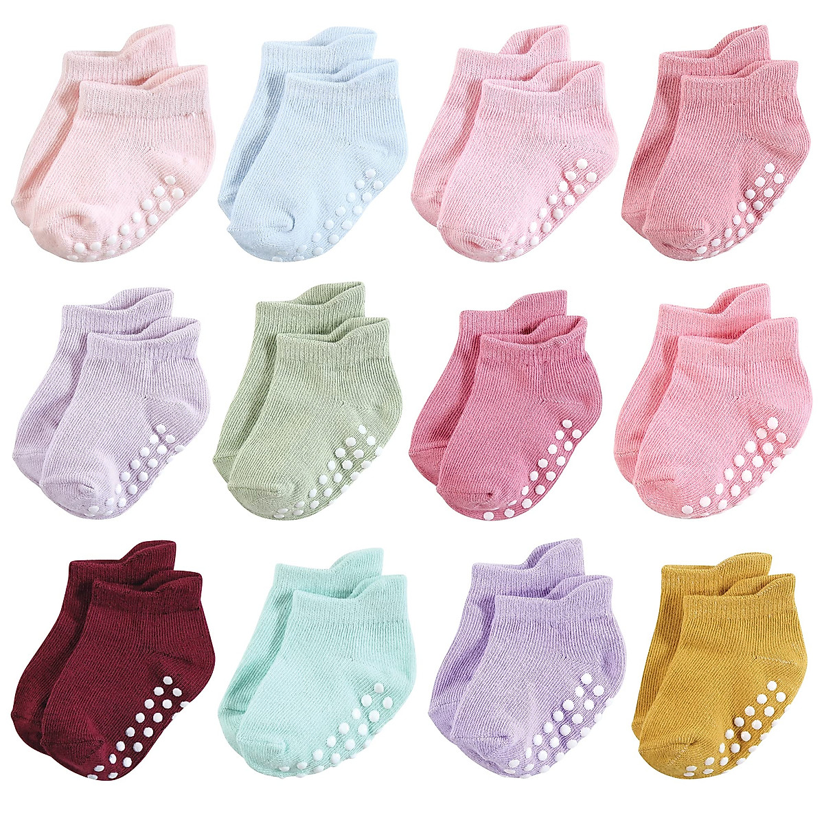 Hudson Baby Unisex Baby Non-Skid No-Show Socks, Multi Girl, 12-24 Months